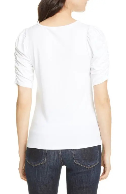 FRAME Shirred Keyhole Neck T-shirt
