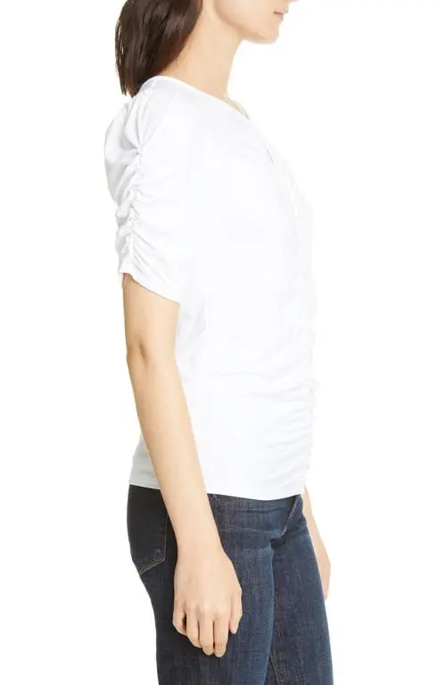 FRAME Shirred Keyhole Neck T-shirt