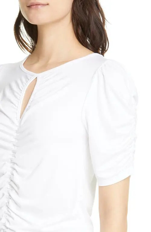 FRAME Shirred Keyhole Neck T-shirt