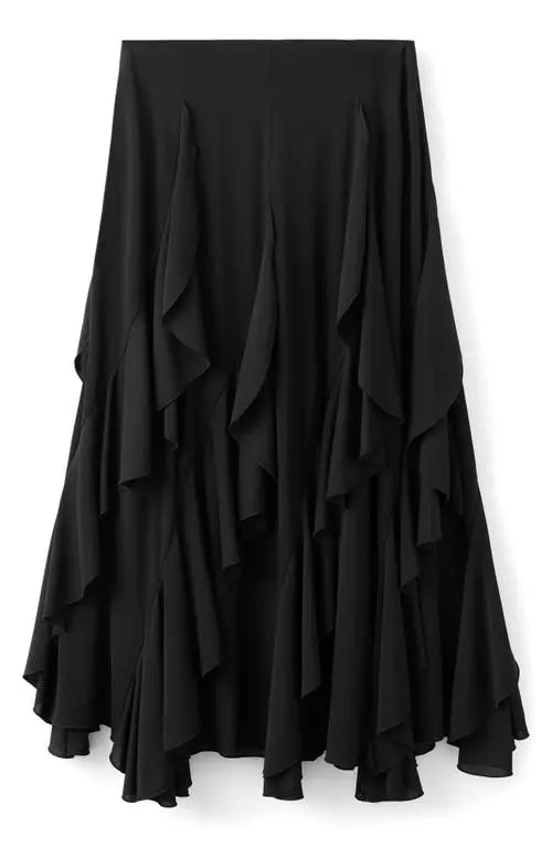 Mango Asymmetric Ruffle Midi Skirt