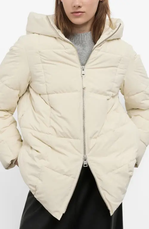 Mango Quilted Hooded Puffer Coat - Vanilla