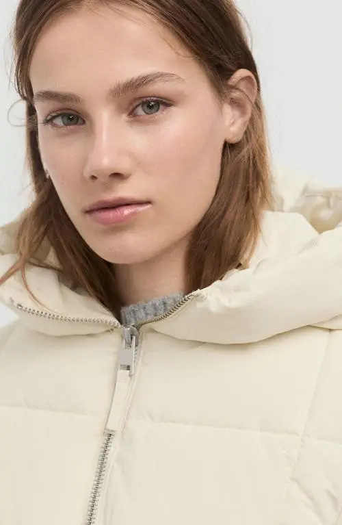 Mango Quilted Hooded Puffer Coat - Vanilla