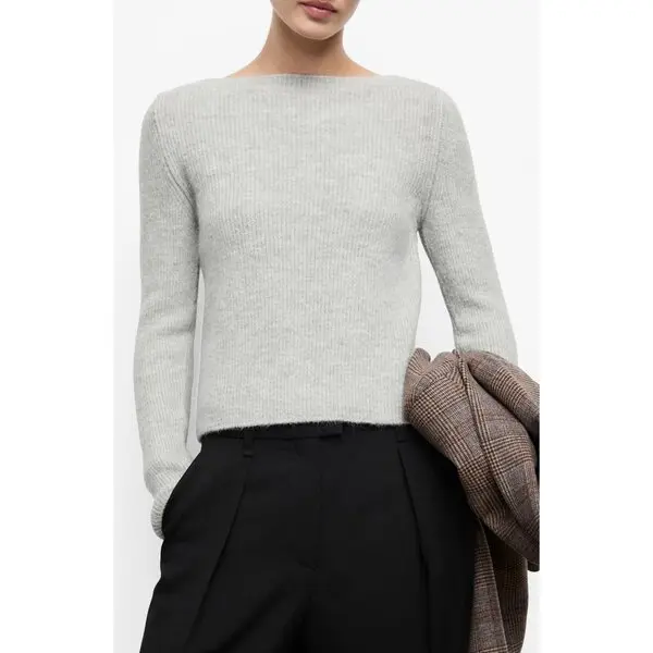 Mango Boat Neck Ribbed Sweater - Grey