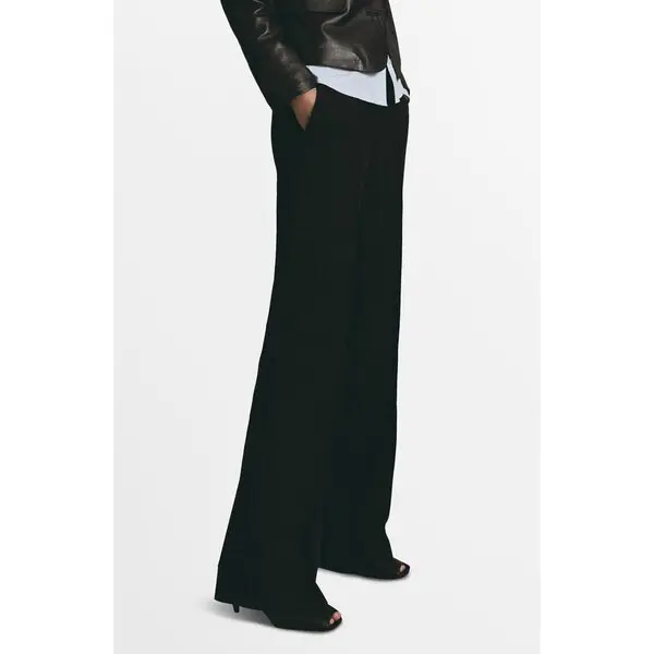 Mango Pleated Straight Leg Pants - Black