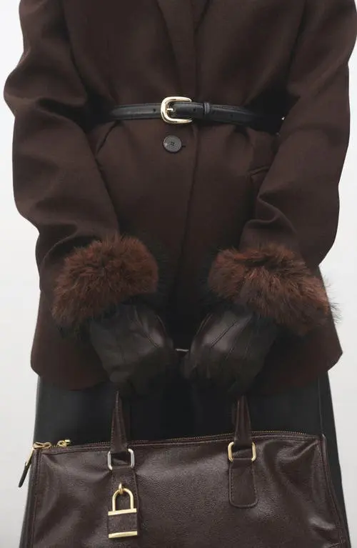 Mango Faux Fur Trim Leather Gloves