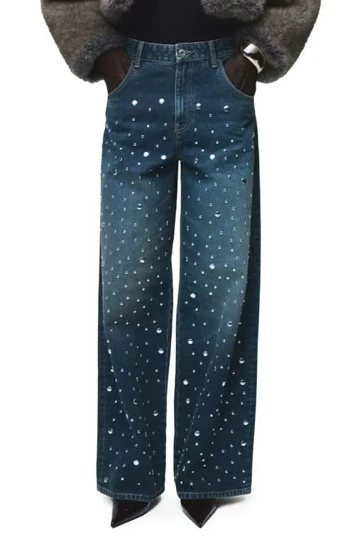 Mango Studded Straight-leg Jeans - Dark Blue