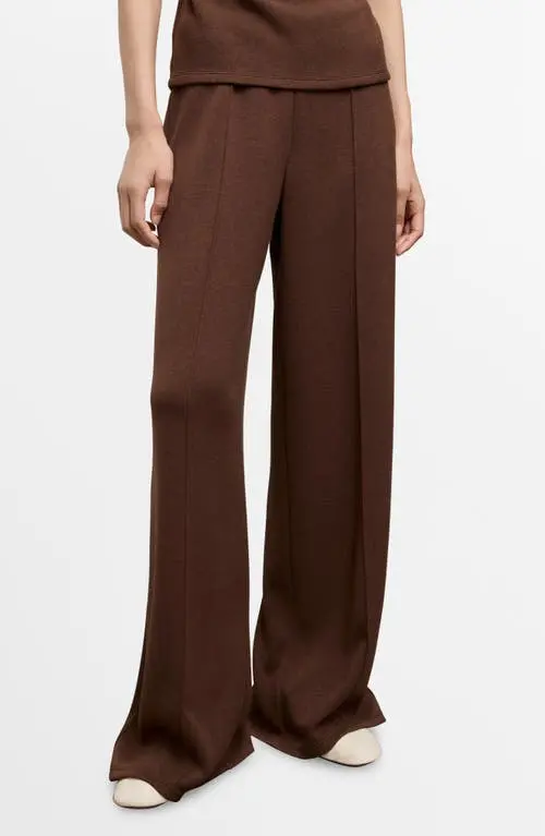 Mango Pleated Wide Leg Pull-on Pants - Brown