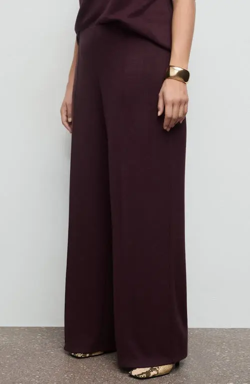 Mango Pleated Wide Leg Trousers - Burgundy