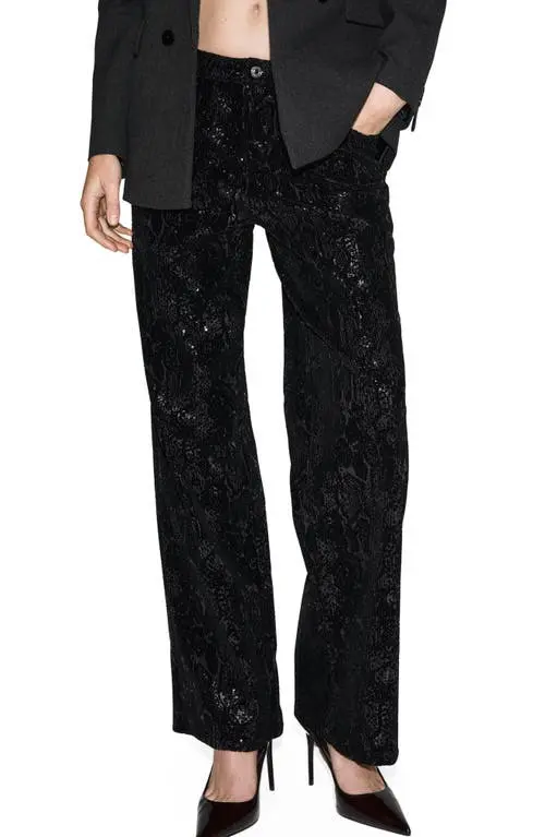 Mango Sequin Embellished Straight Leg Jeans
