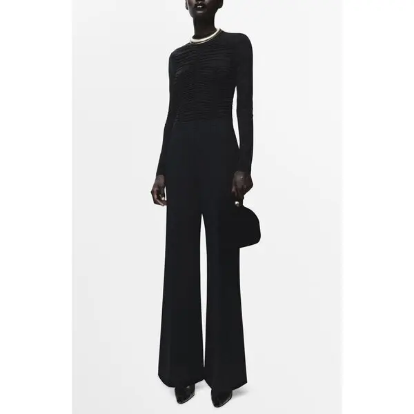 Mango Ruched Long-sleeve Jumpsuit - Black
