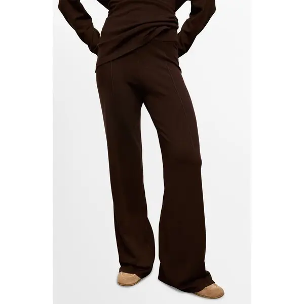 Mango Seamed Knit Straight Leg Pants - Chocolate