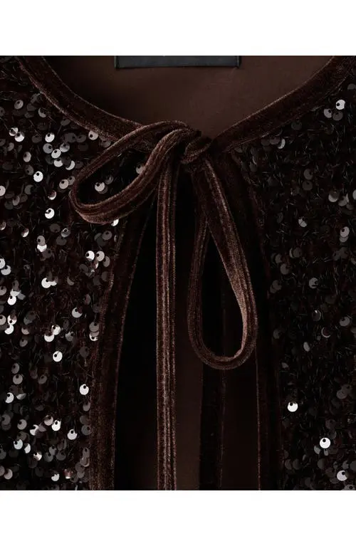 Mango Sequin Velvet Tie Neck Jacket - Chocolate
