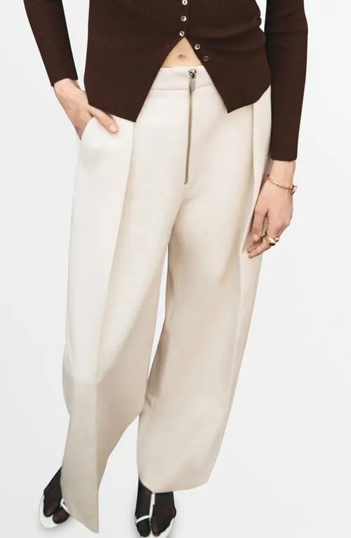 Mango Pleated Zip Trousers - Ecru