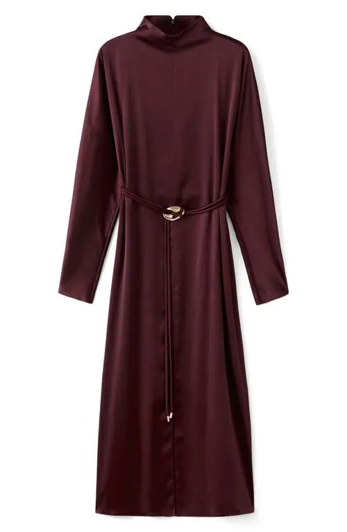 mango long sleeve midi dress Mango Long Sleeve Satin Midi Dress In Maroon - 45% Off