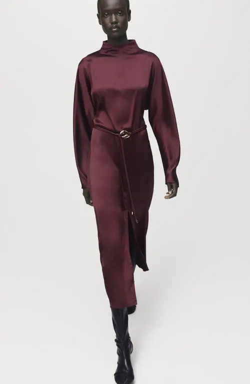 mango long sleeve midi dress MANGO Midi Dress Women Red /Long sleeve / XS/ Slit/ Belt/ NWT