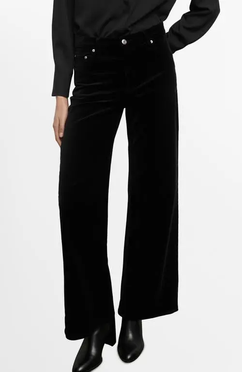 Mango Wide Leg Velvet Jeans - Black