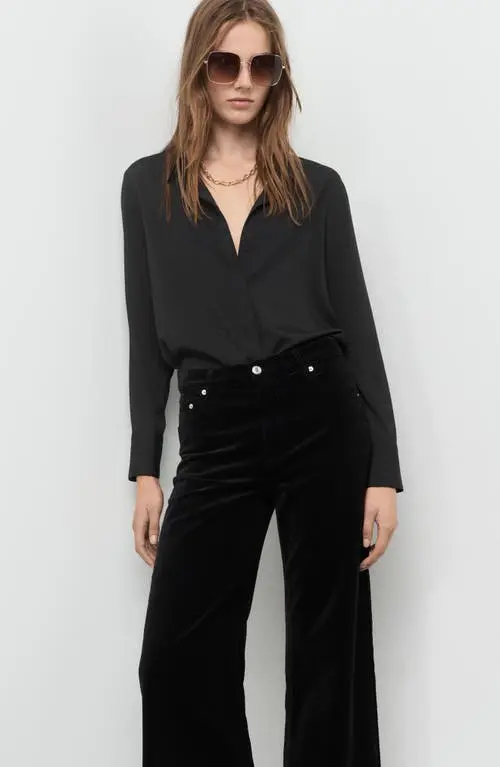Mango Wide Leg Velvet Jeans - Black