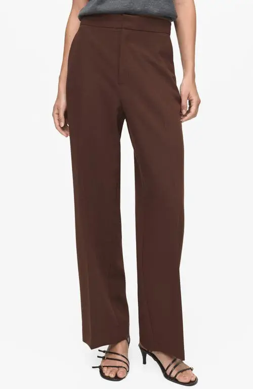 Mango High Waist Straight Leg Pants - Chocolate