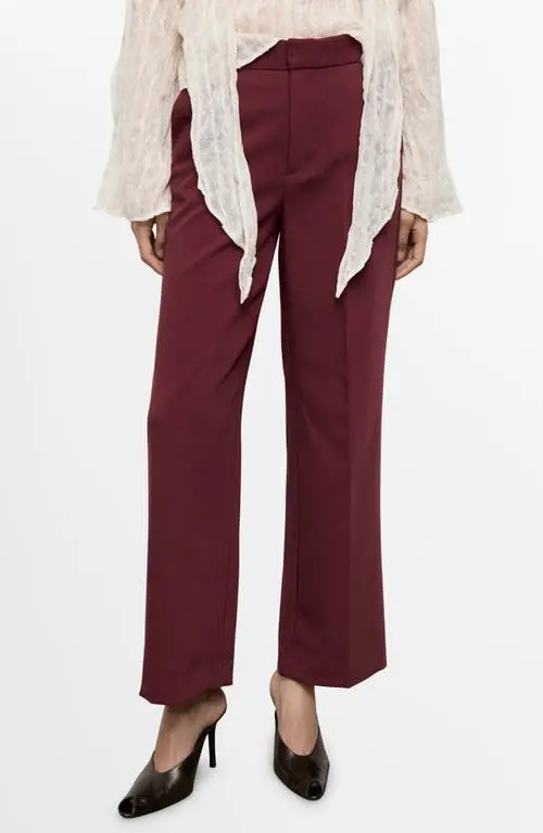 Mango High Waist Straight Leg Pants - Maroon