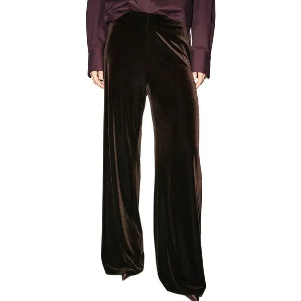 Mango Wide Leg Velvet Trousers - Brown