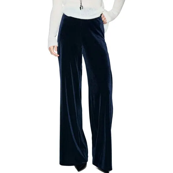 Mango Wide Leg Velvet Pants - Navy