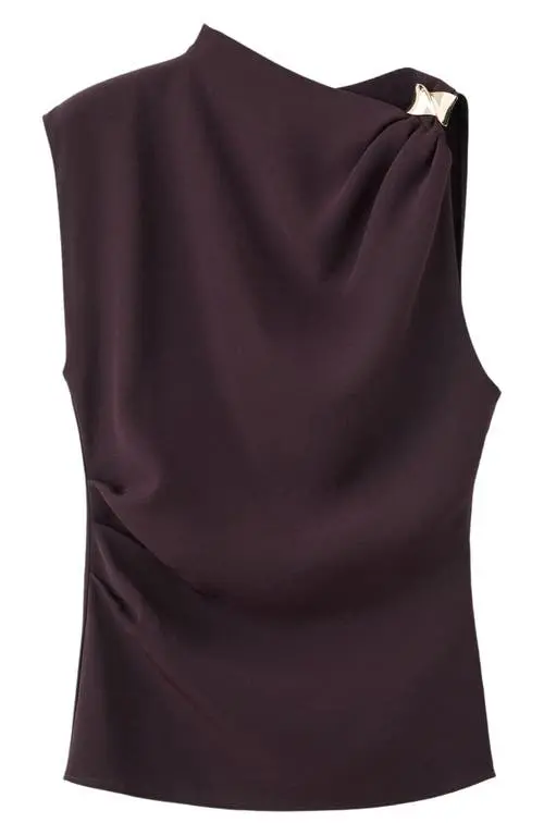 Mango Ruched Asymmetric Top - Brown