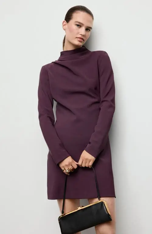 Mango Drape Neck Long Sleeve Dress - Purple