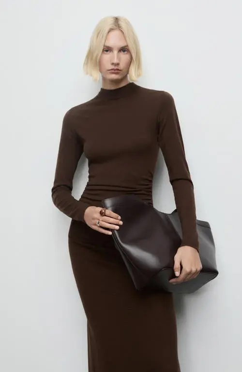 Mango Long Sleeve Knit Midi Dress - Chocolate