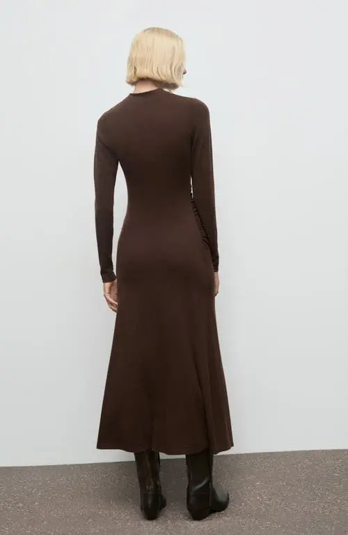 Mango Long Sleeve Knit Midi Dress - Chocolate