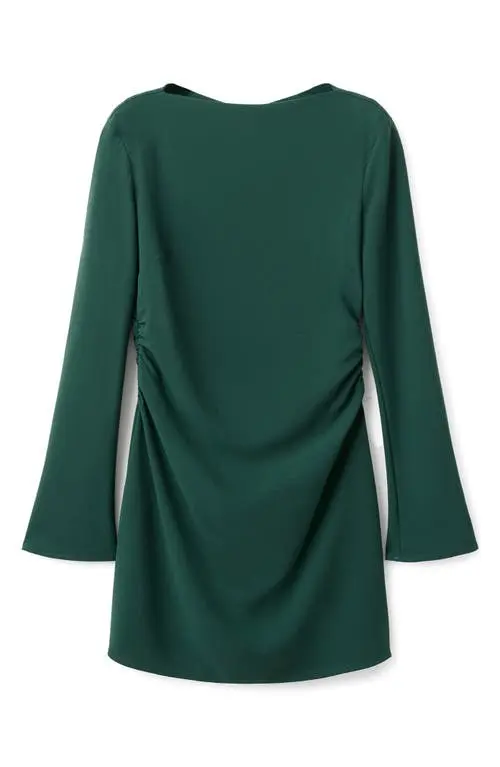 Mango Ruched Bateau Neck Long Sleeve Minidress - Green