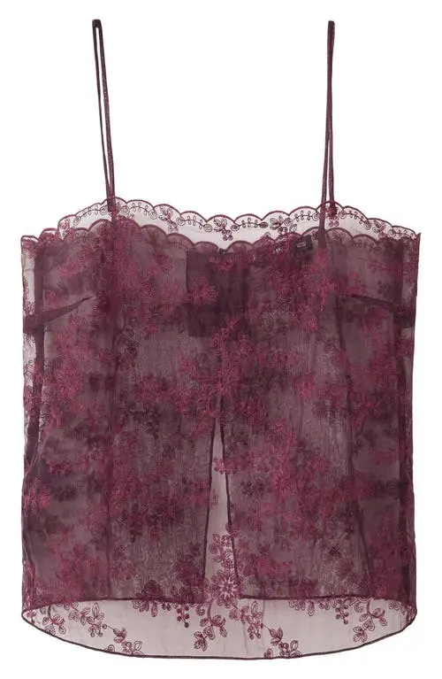 Mango Embroidered Sheer Camisole - Burgundy