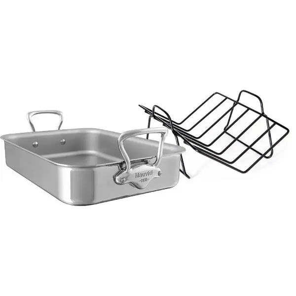 MAUVIEL M'cook 5-ply Polished Stainless Steel Roasting Pan With Rack - Silver