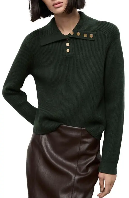 Mango Ribbed Polo Sweater - Dark Green