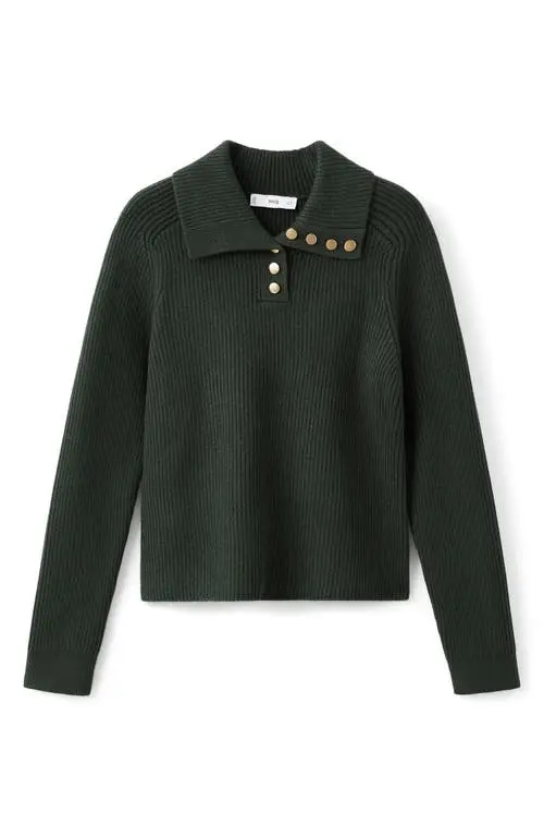 Mango Ribbed Polo Sweater - Dark Green