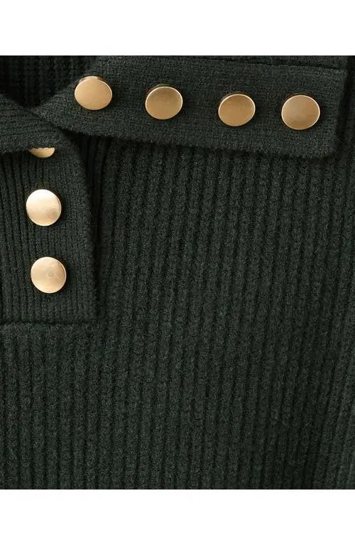 Mango Ribbed Polo Sweater - Dark Green