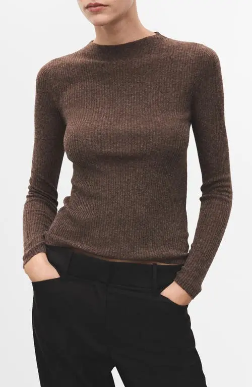 Mango Mock Neck Ribbed Sweater - Chocolate