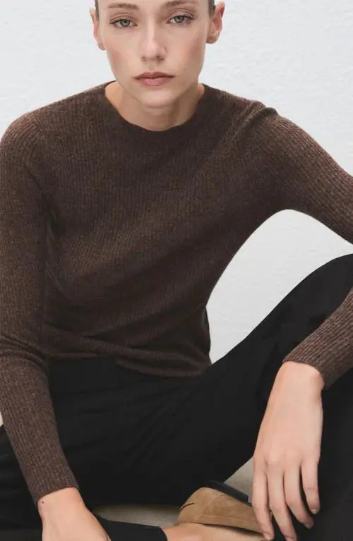 Mango Mock Neck Ribbed Sweater - Chocolate