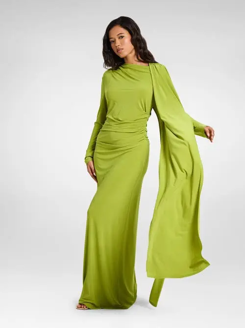 DASKA Cape Maxi Dress - Chartreuse