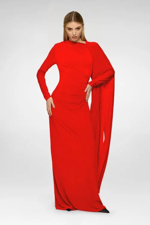 DASKA Cape Maxi Dress - Red