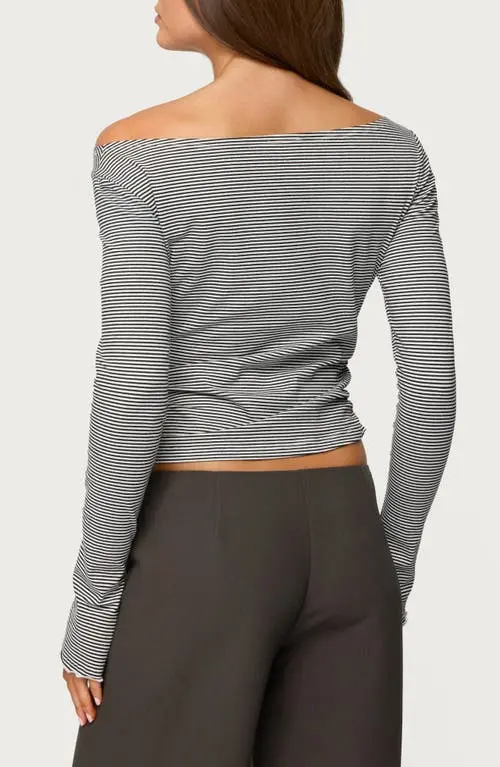 EDIKTED Lenya Stripe Off-the-shoulder Top