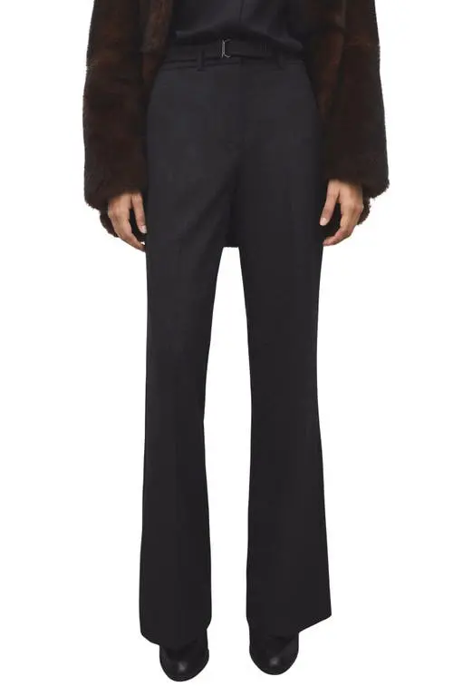 Mango Belted Straight Leg Trousers - Grey