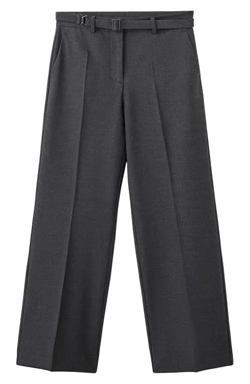 Mango Belted Straight Leg Trousers - Grey