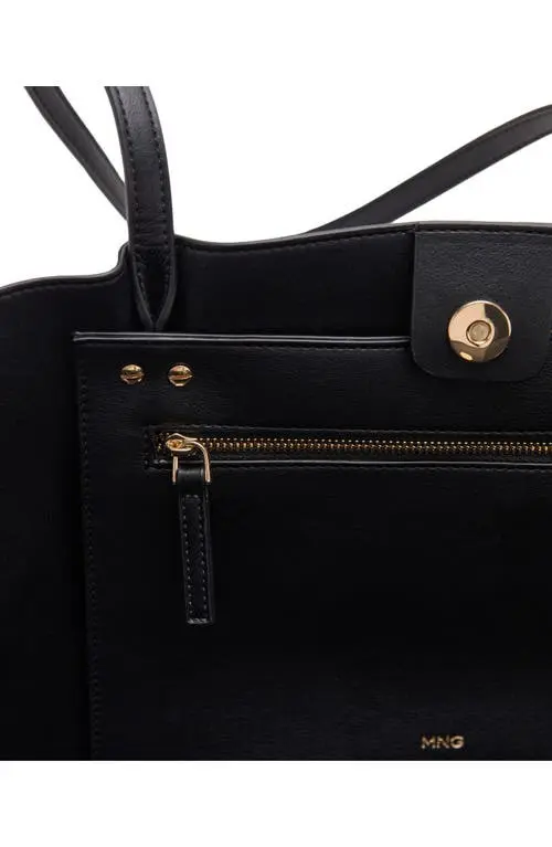 Mango Faux Leather Shopper Bag - Black