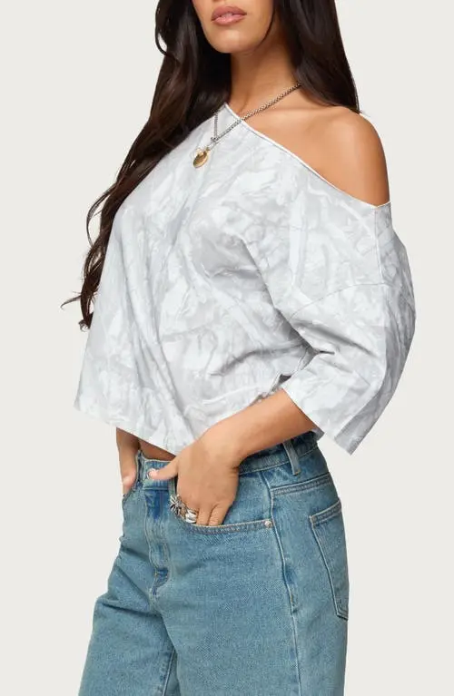 EDIKTED Camo Off-the-shoulder Top - Gray