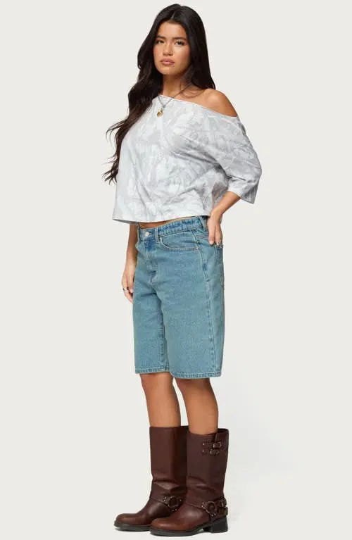 EDIKTED Camo Off-the-shoulder Top - Gray