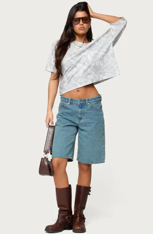 EDIKTED Camo Off-the-shoulder Top - Gray