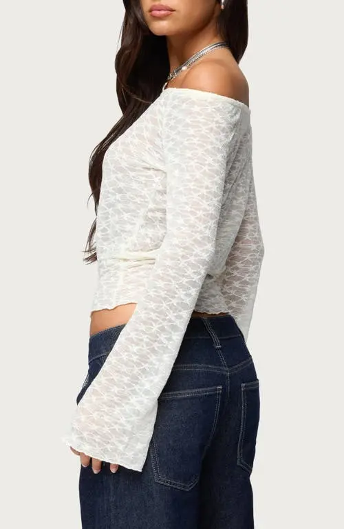 EDIKTED Sheer Lace Off-the-shoulder Top - Cream