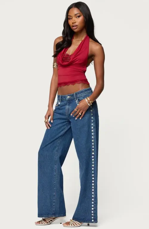 EDIKTED Lacy Cowl Neck Halter Top - Red
