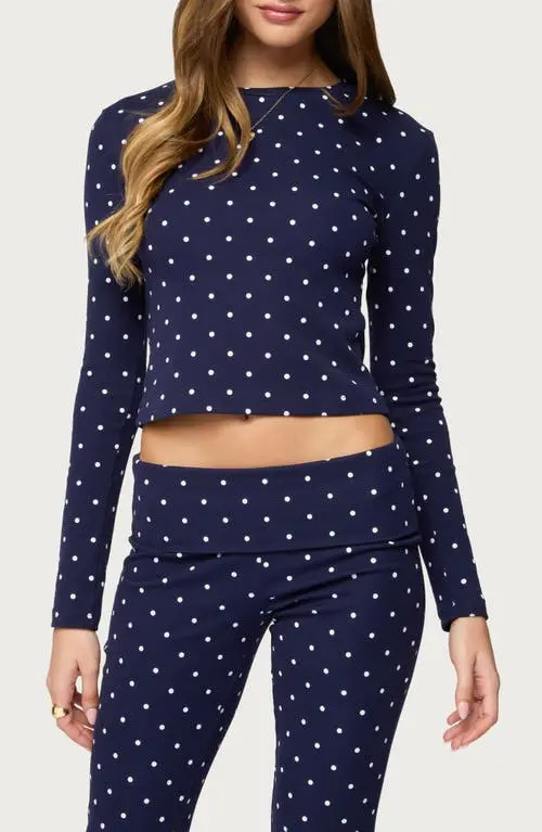 EDIKTED Polka Dot Crop Stretch Cotton T-shirt - Navy