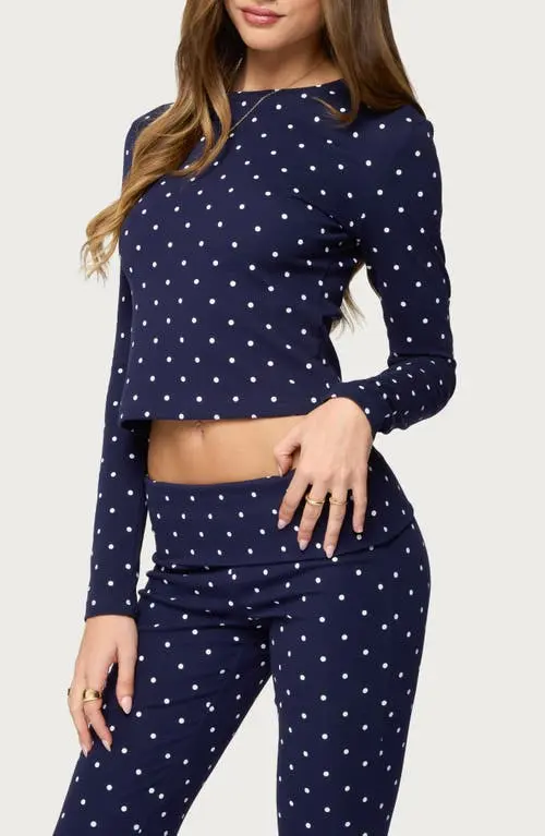 EDIKTED Polka Dot Crop Stretch Cotton T-shirt - Navy